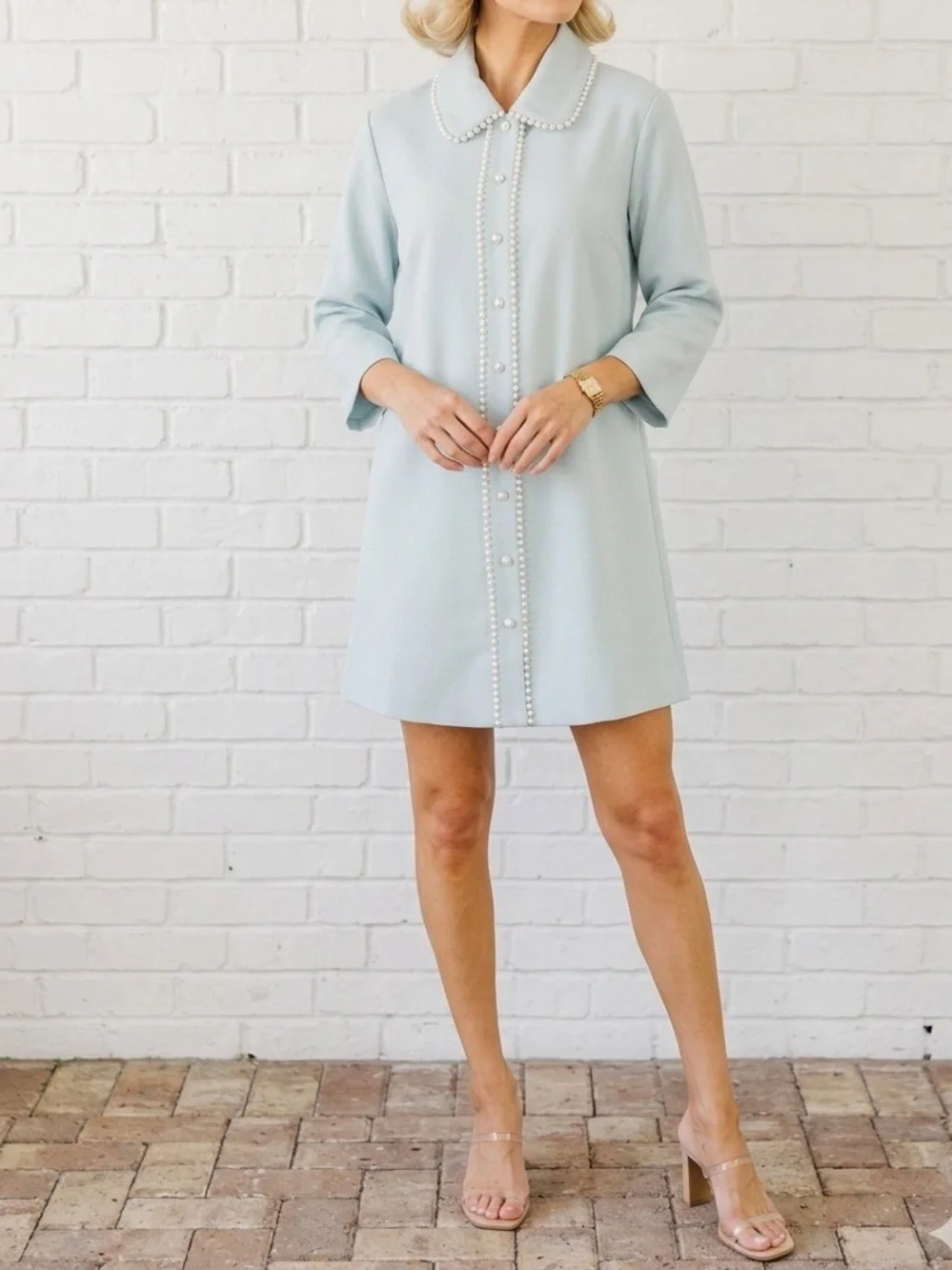 Shop The Mint | Dresses | Shop The Mint Pearl Trim Mod Dress Light Blue ...